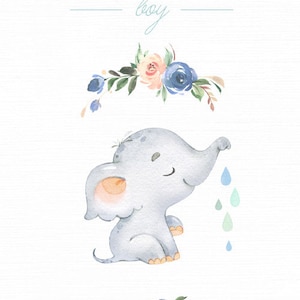 Baby Elephant. Boy. Watercolor Little Animal Clipart, Child, Blue ...