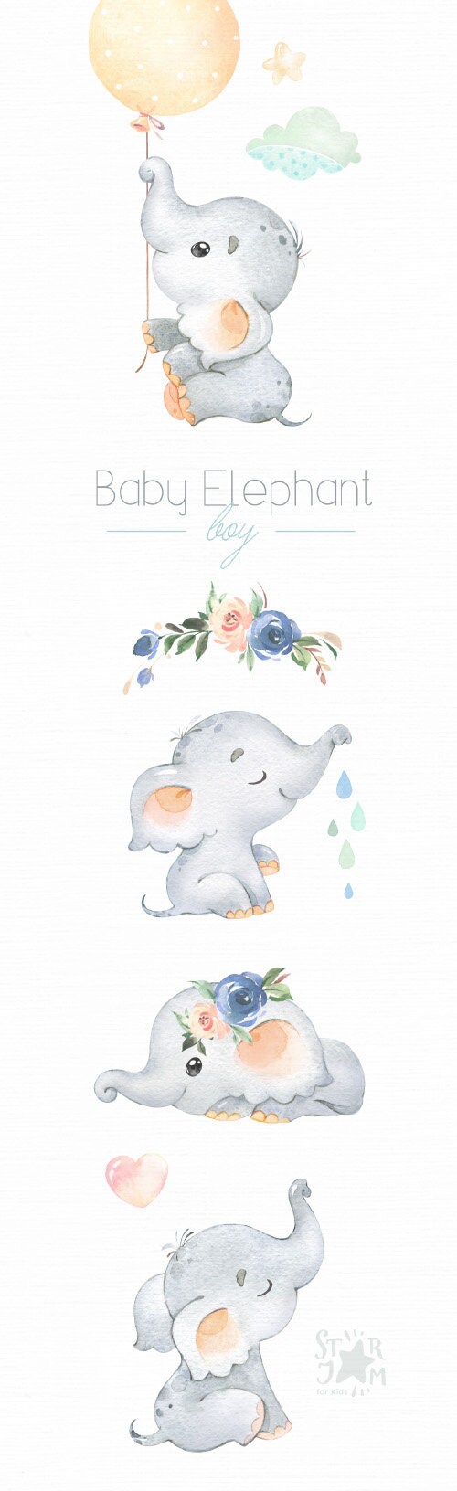 Baby Elephant. Boy. Watercolor Little Animal Clipart Child - Etsy