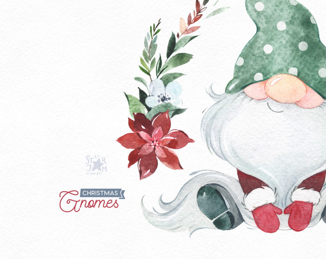 Christmas Gnomes Watercolor Clipart, Nordic, Scandinavian, Magical ...