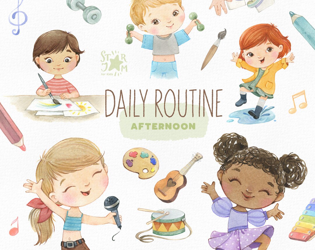 Daily Routine. Afternoon. Watercolor Hand-painted Clipart, Outdoor ...