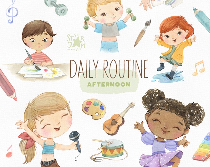 Daily Routine. Afternoon. Watercolor Hand-painted Clipart, Outdoor ...