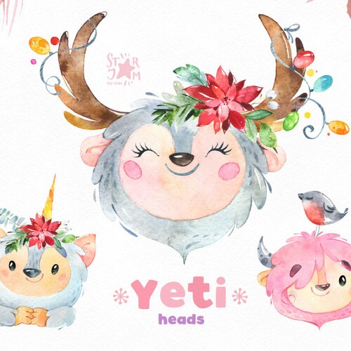 Yeti. Watercolor Clipart Mother & Baby Christmas Fantasy - Etsy