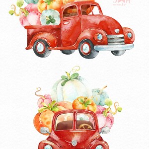 Pumpkin Truck Red. Watercolor Fall Clipart, Halloween, Thanksgiving ...