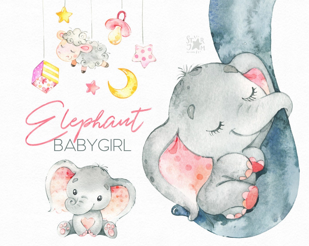 Elephant. Babygirl. Watercolor Little Animal Clipart, Africa, Child ...