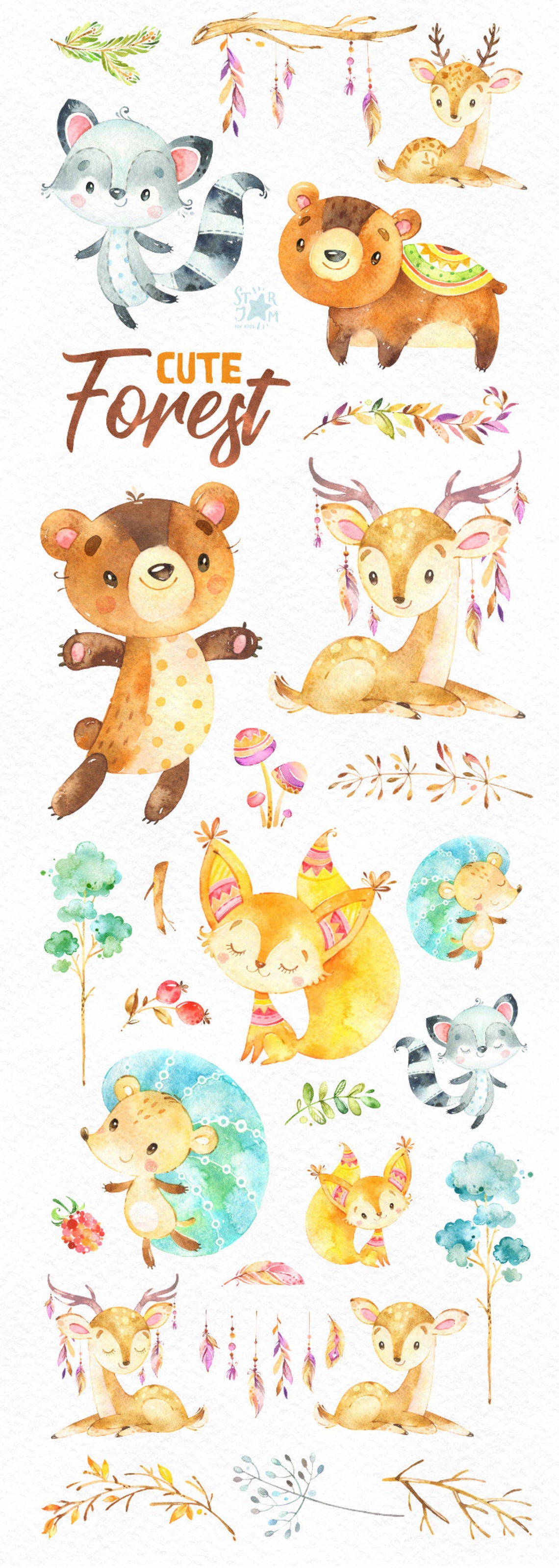 Cute Forest. Watercolor Little Animals Clipart Squirrel - Etsy