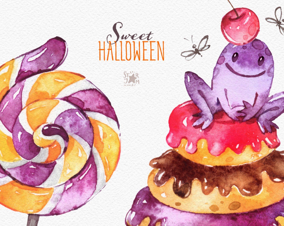 Sweet Halloween. Watercolor Clipart Candy Ice Cream - Etsy