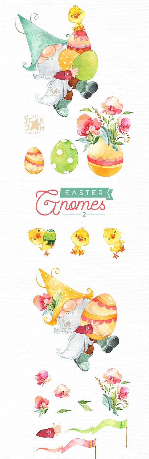 Easter Gnomes 2. Watercolor Clipart Spring Eggs Chickens - Etsy