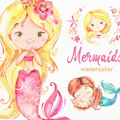 Mermaids. Watercolor Clipart Sea Girls Magic Fairytale | Etsy