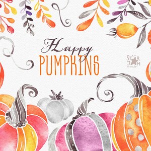Happy Pumpkins. Watercolor Clipart, Halloween, Thanksgiving, Fall ...