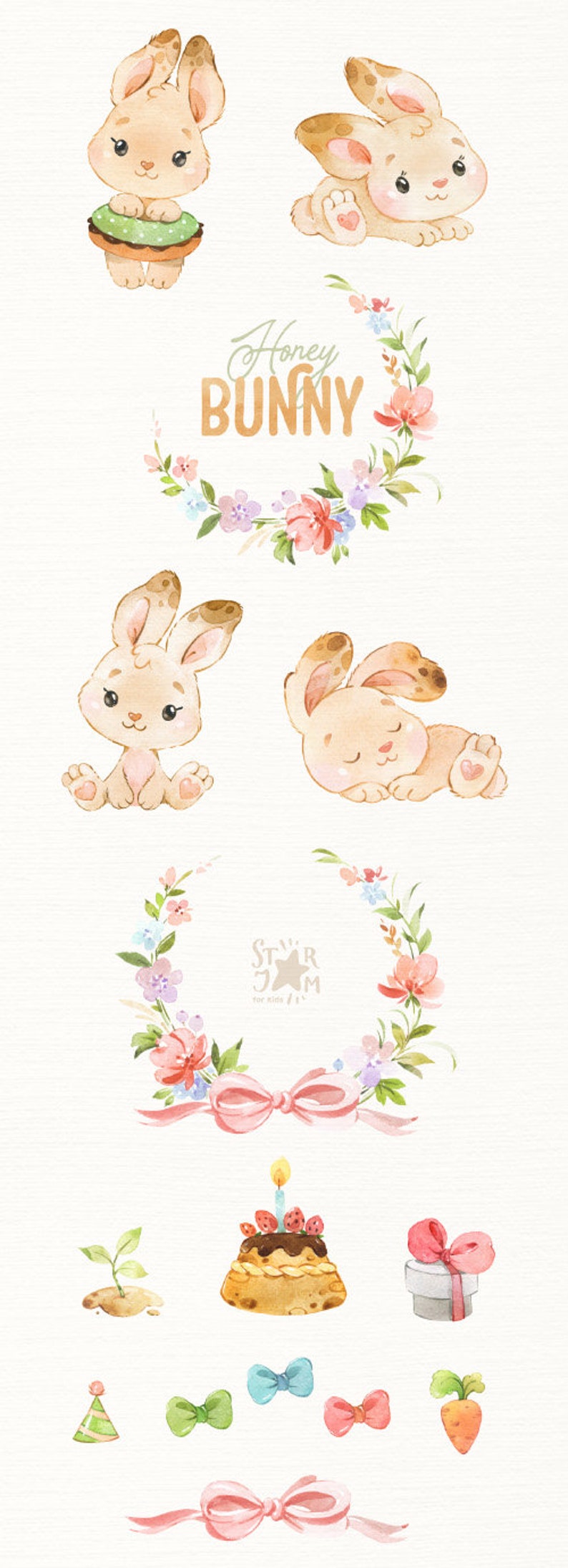Honey Bunny. Watercolor Clipart Rabbit Child Girl Boy | Etsy