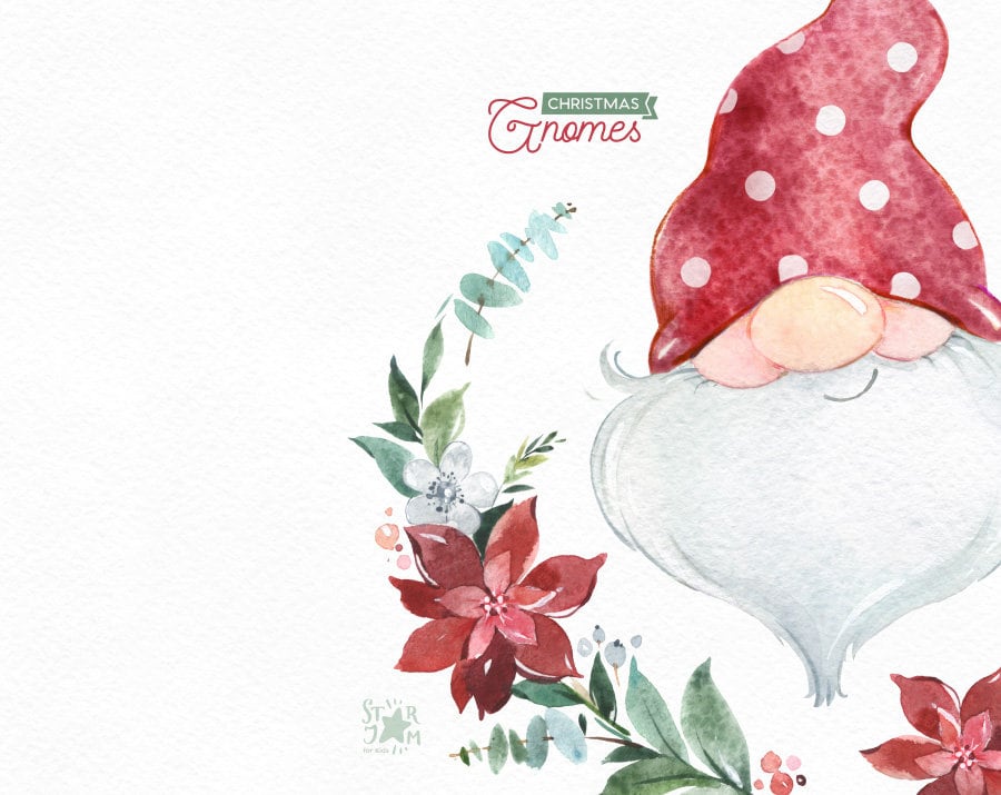 Christmas Gnomes 2 Watercolor Clipart, Nordic, Scandinavian, Flowers ...