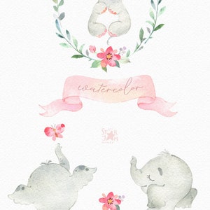 Cute Elephant Girl. Watercolor Little Animal Clipart, Baby, Gentle ...