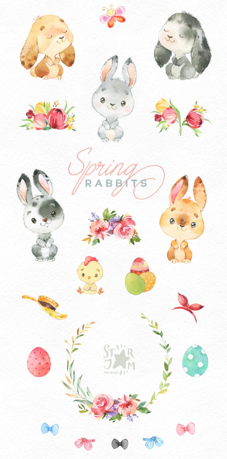 Spring Rabbits. Watercolor Clipart Bunny Child Girl Boy - Etsy