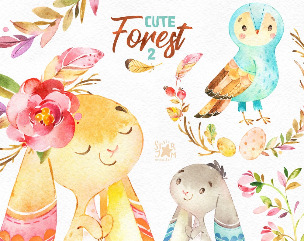 Cute Forest 2. Watercolor Little Animals Clipart Bunny | Etsy Canada