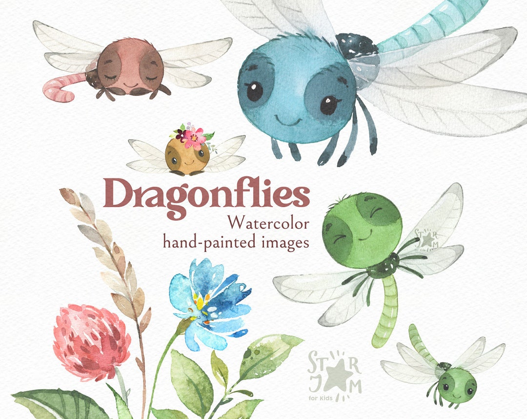 Dragonflies. Little Animals Watercolor Clipart, Leaves, Dragonfly ...