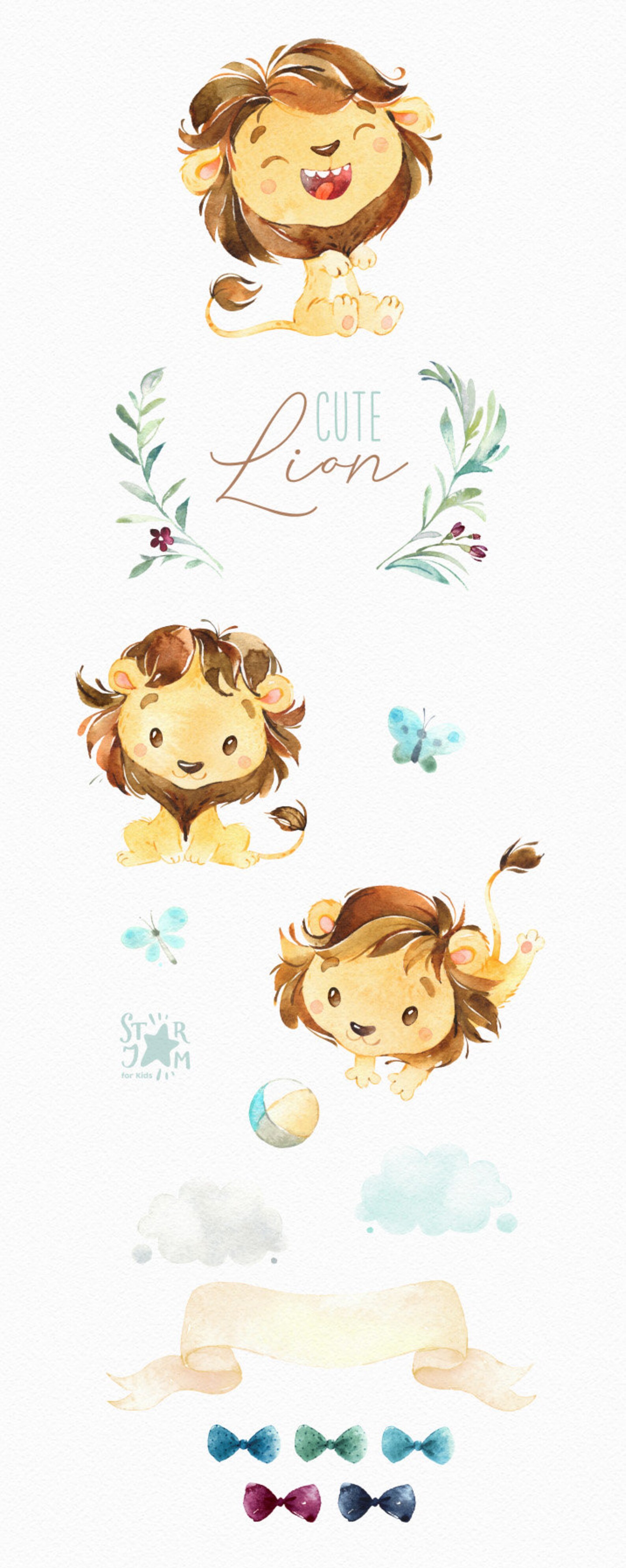 Cute Lion. Watercolor Little Animal Clipart Cub Boy Kid | Etsy
