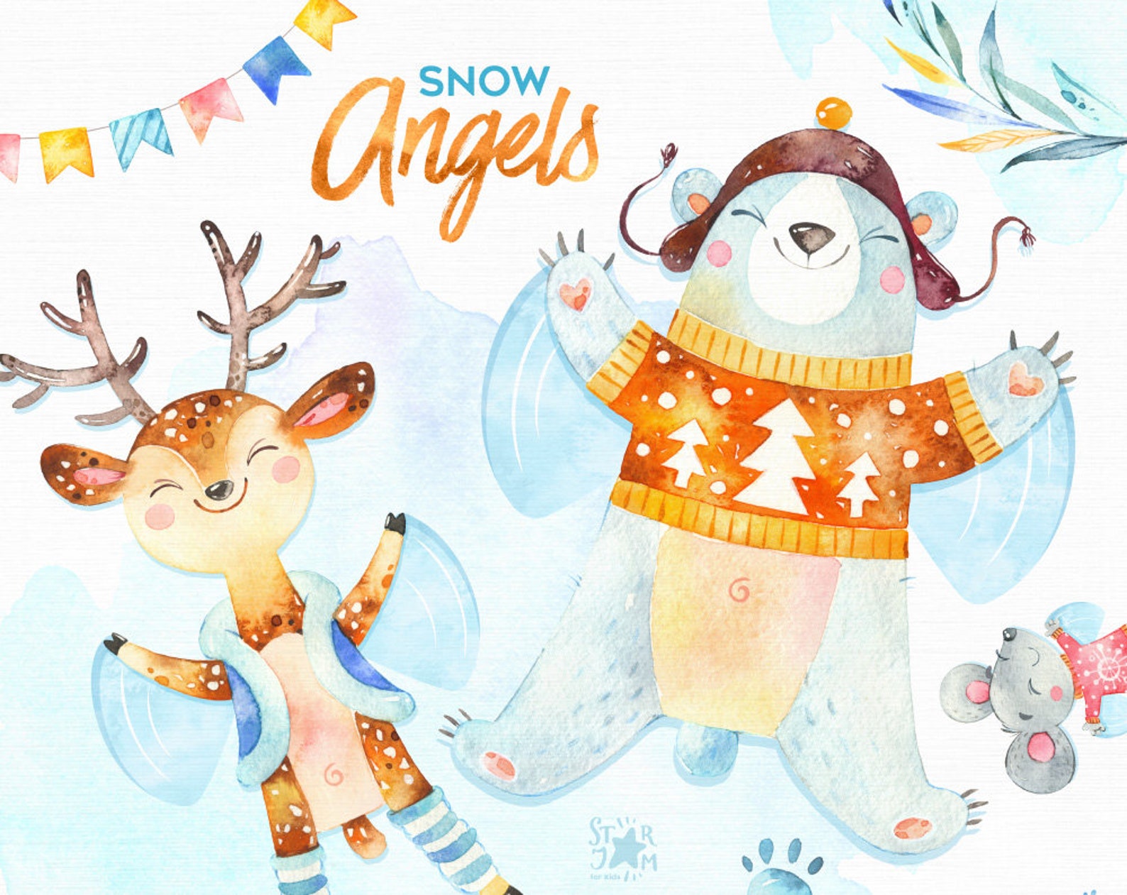 Snow Angels. Watercolor Holiday Animal Clipart Polar Bear - Etsy