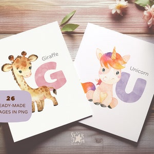 ABC Animals. Watercolor Clipart, Alphabet, Letters, a to Z Card, Abc ...