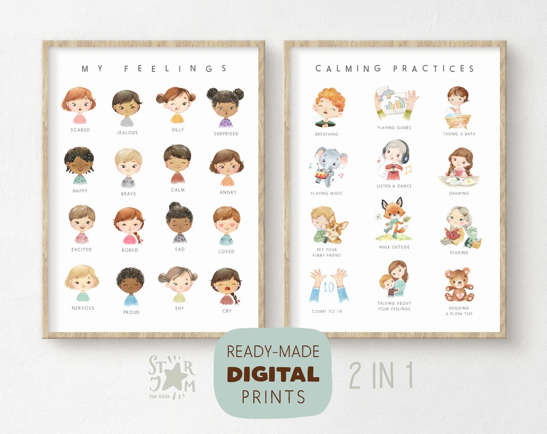 My Feelings & Calming Practices. Digital Prints, Emotions Chart ...