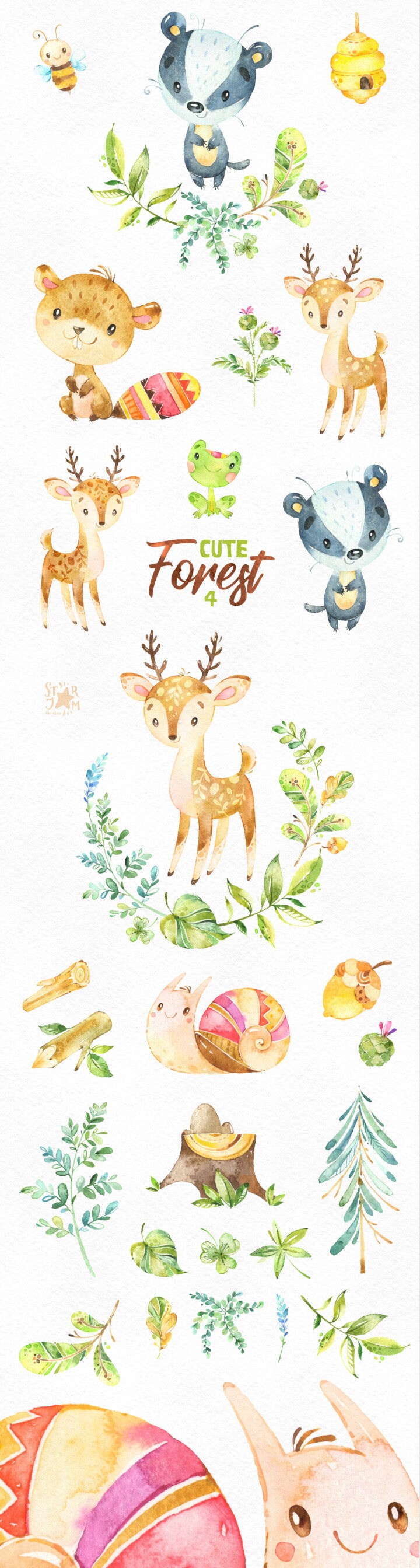Cute Forest 4. Watercolor Little Animals Clipart Deer | Etsy