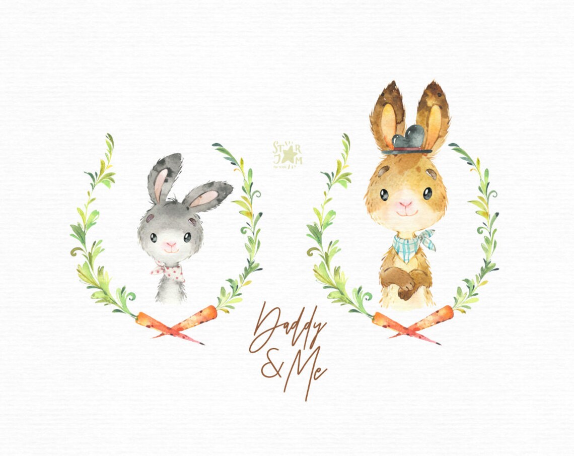 Daddy & Me. Rabbit Watercolor Animals Clipart Father Hugs - Etsy