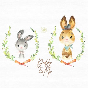 Daddy & Me. Rabbit Watercolor Animals Clipart, Father, Hugs, Family ...