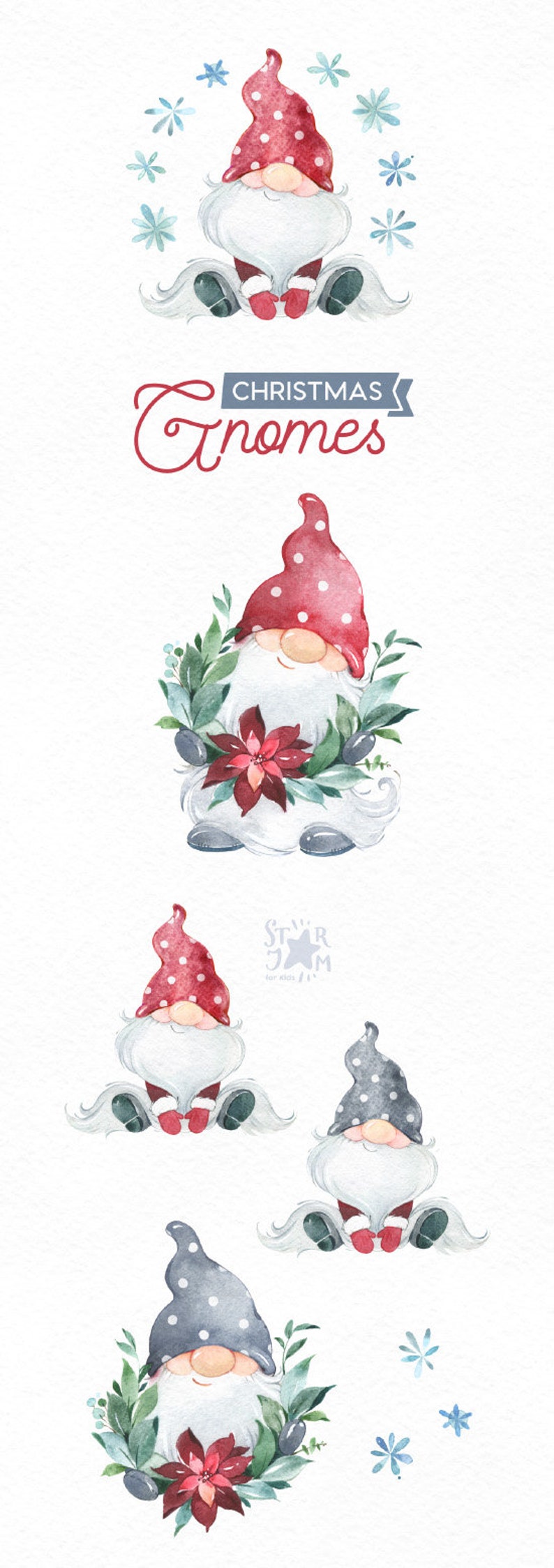 Christmas Gnomes Watercolor clipart Nordic Scandinavian | Etsy