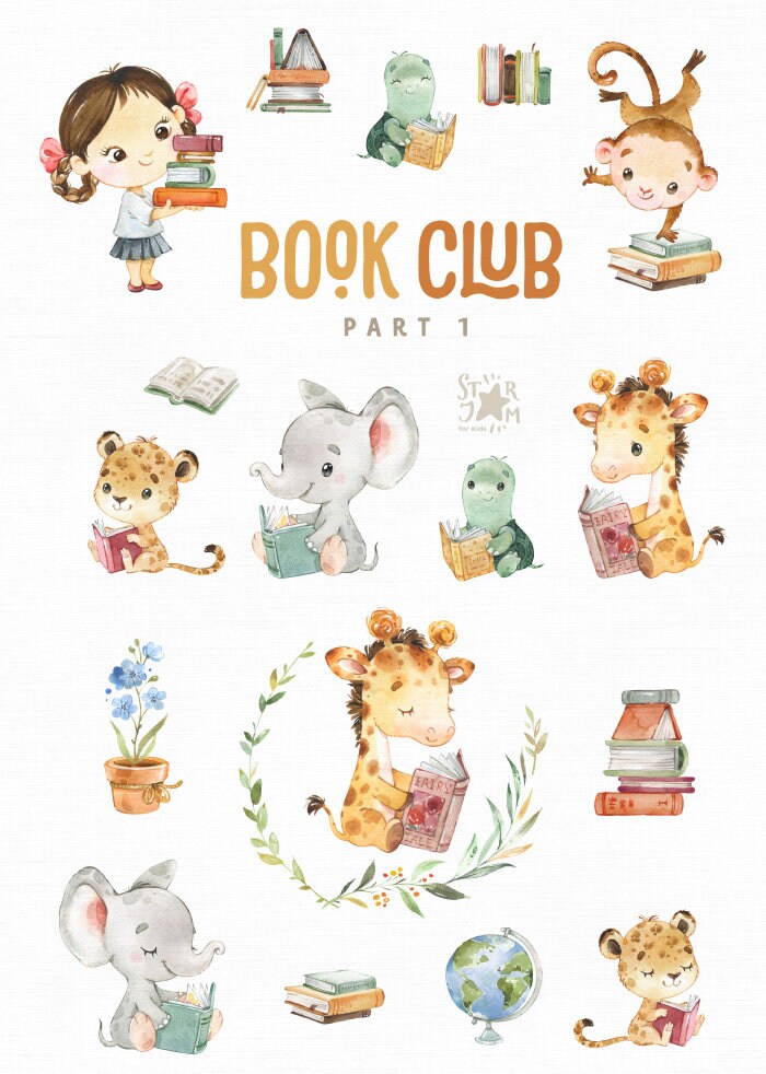 Book Club. Watercolor African Animals Clipart Elephant - Etsy