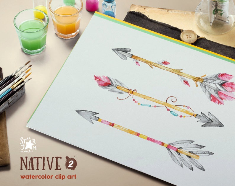 Native 2. Arrows. Watercolor Clipart, Indian, Feathers, American Native ...