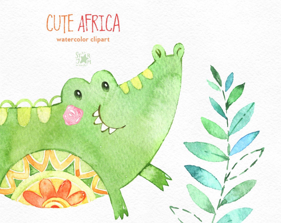 Cute Africa. Watercolor animals clipart lion giraffe | Etsy