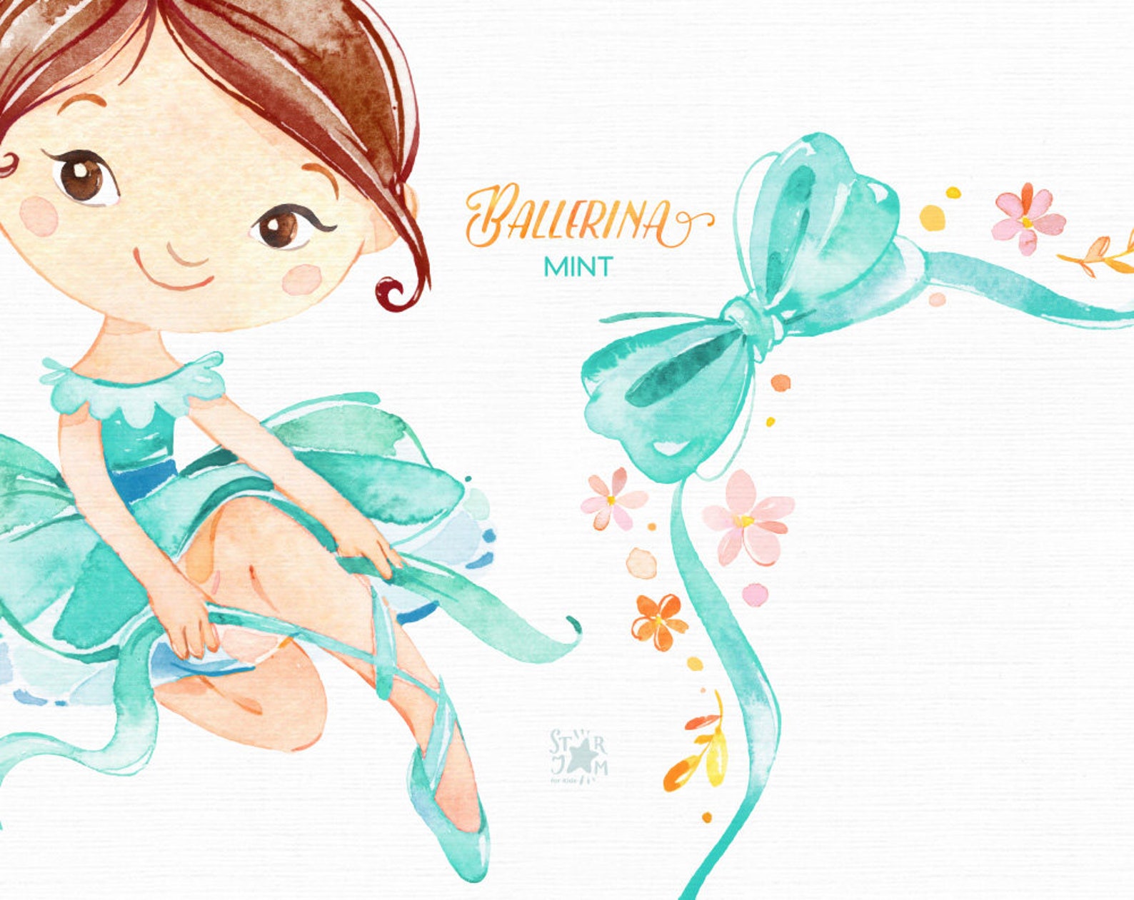 Mint Ballerina. Watercolor Clipart Little Girl Dress Ballet - Etsy