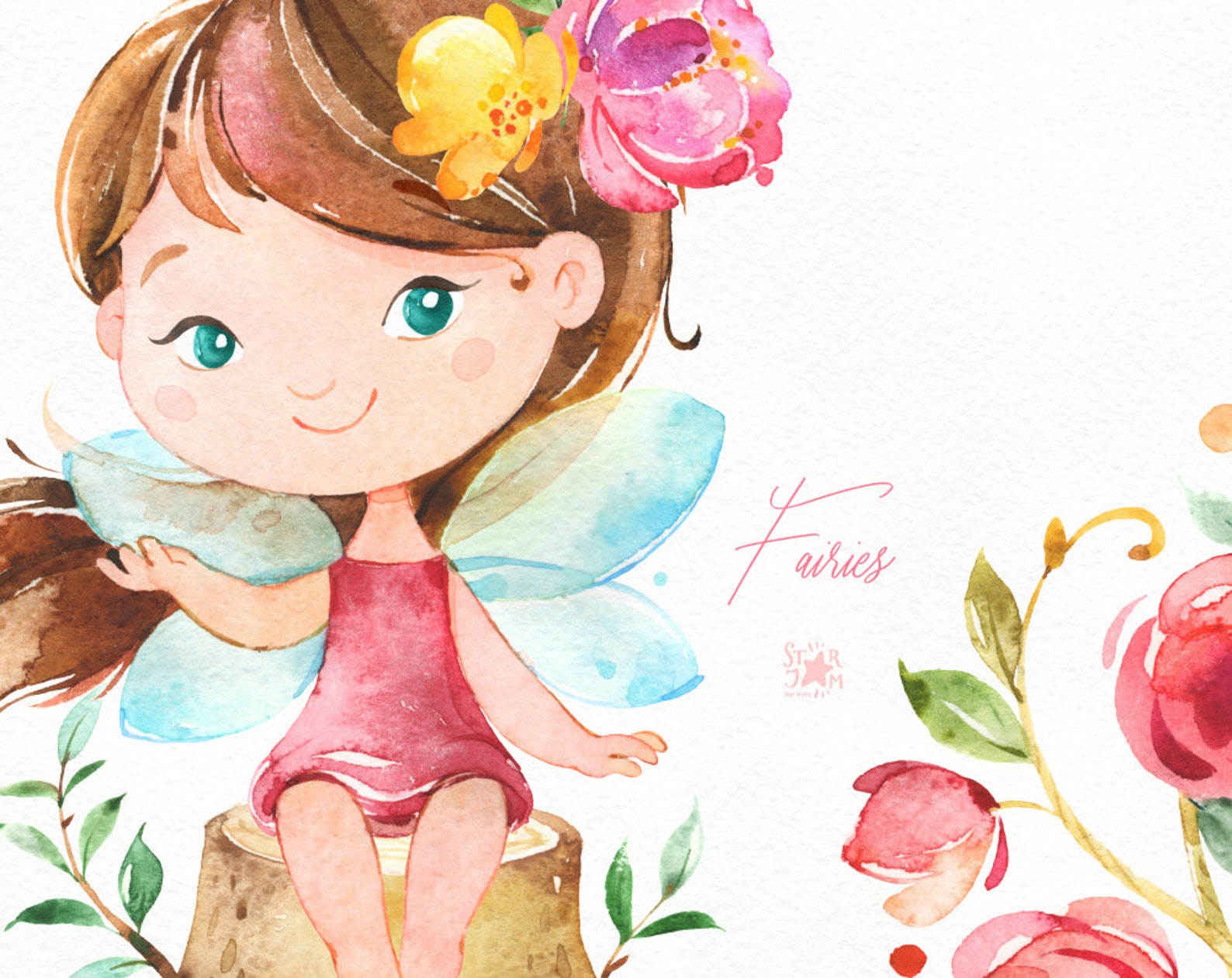 Fairies. Watercolor Magic Clipart, Girls, Dark Skins, Blonde, Bath ...