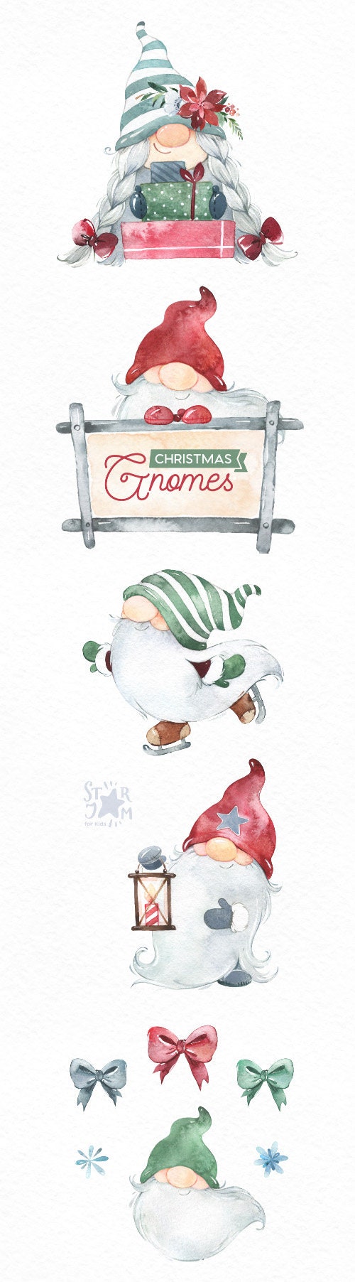 Christmas Gnomes 2 Watercolor Clipart, Nordic, Scandinavian, Flowers ...