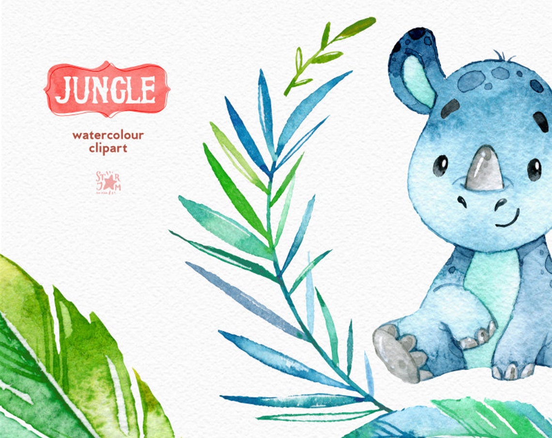 Jungle. Watercolor Animals Clipart Zebra Rhino Snake - Etsy