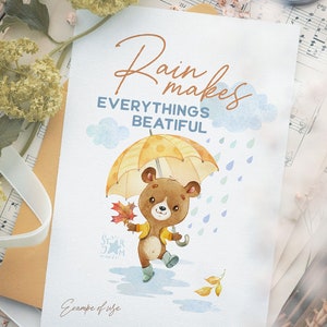 Rainy Day. Watercolor Baby Animals Clipart, Elephant, Bear, Owl ...