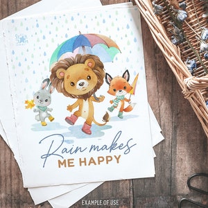 Rainy Day 2. Watercolor Baby Animals Clipart, Lion, Rabbit, Fox, Moose ...