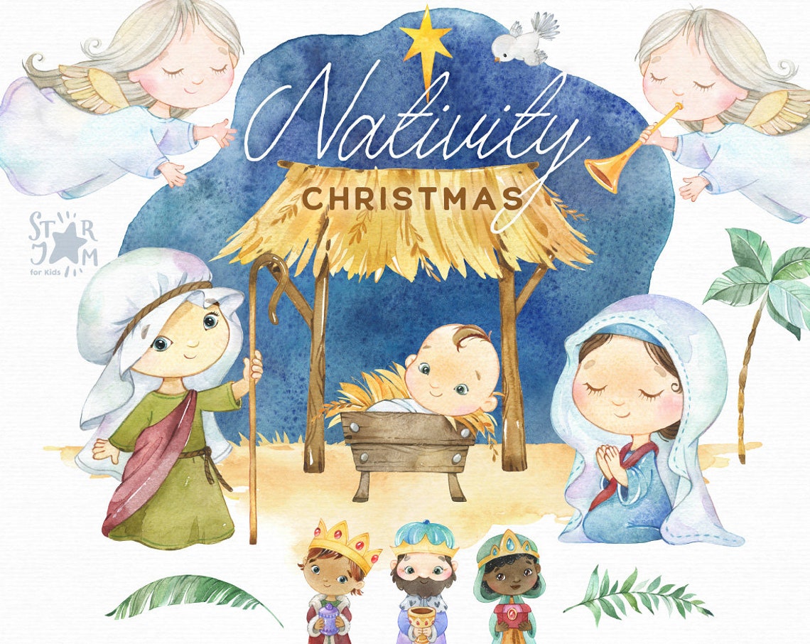 Nativity Christmas. Watercolor Clipart Holiday Scene Baby - Etsy