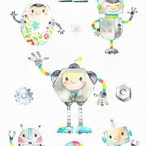 Robots. Watercolor Vintage Clipart, Retro, Kids, Boys, Mechanic ...