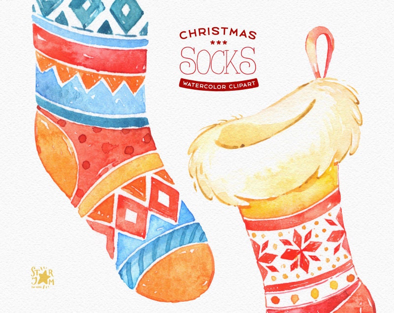 Christmas Socks. Watercolour Clipart Winter Gift Diy | Etsy