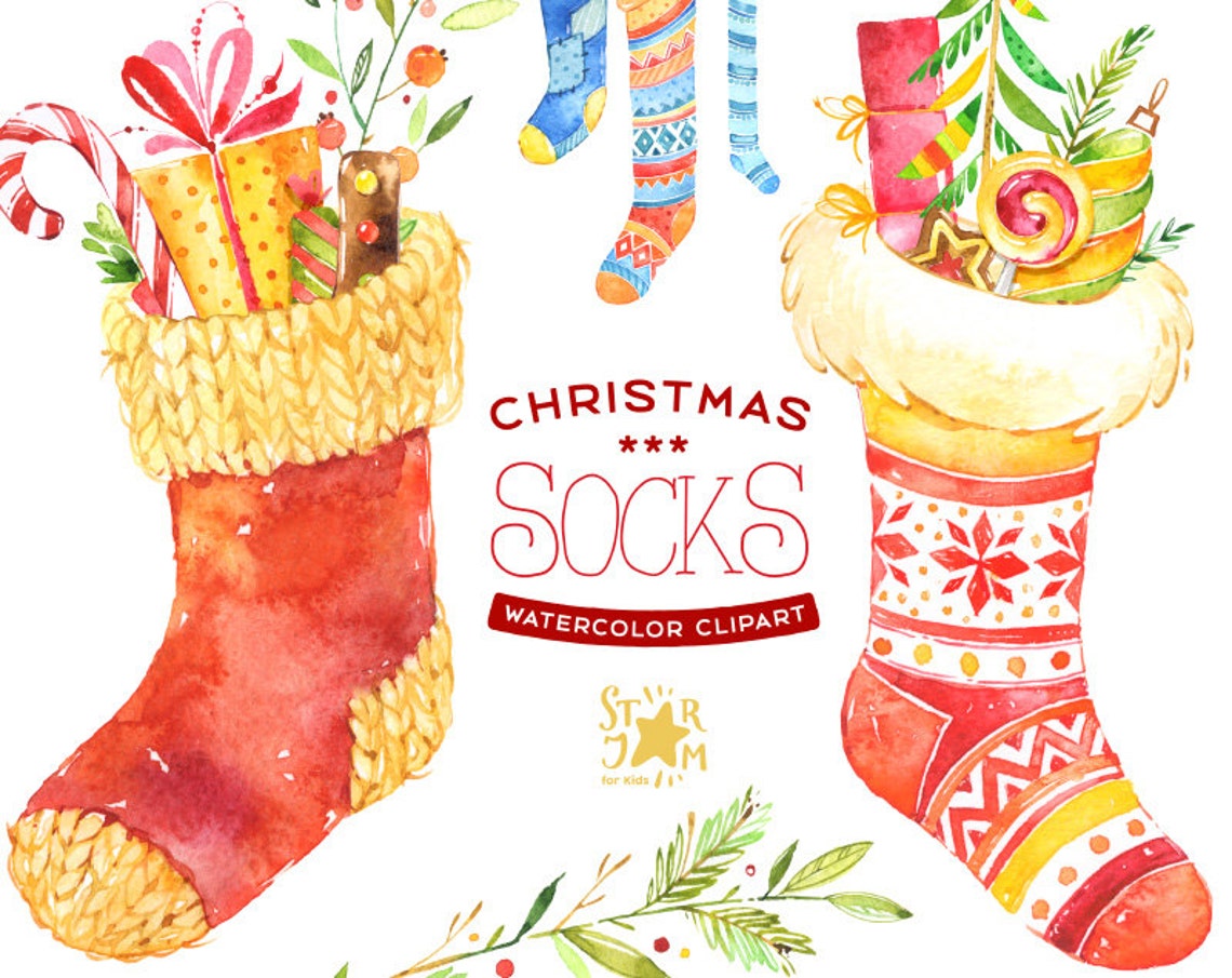 Christmas Socks. Watercolour Clipart Winter Gift Diy | Etsy