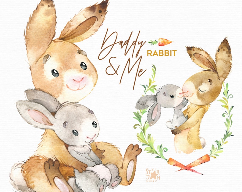 Daddy & Me. Rabbit Watercolor Animals Clipart Father Hugs - Etsy Hong Kong