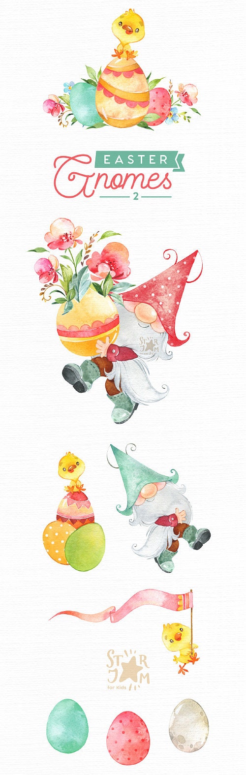 Easter Gnomes 2. Watercolor Clipart Spring Eggs Chickens - Etsy