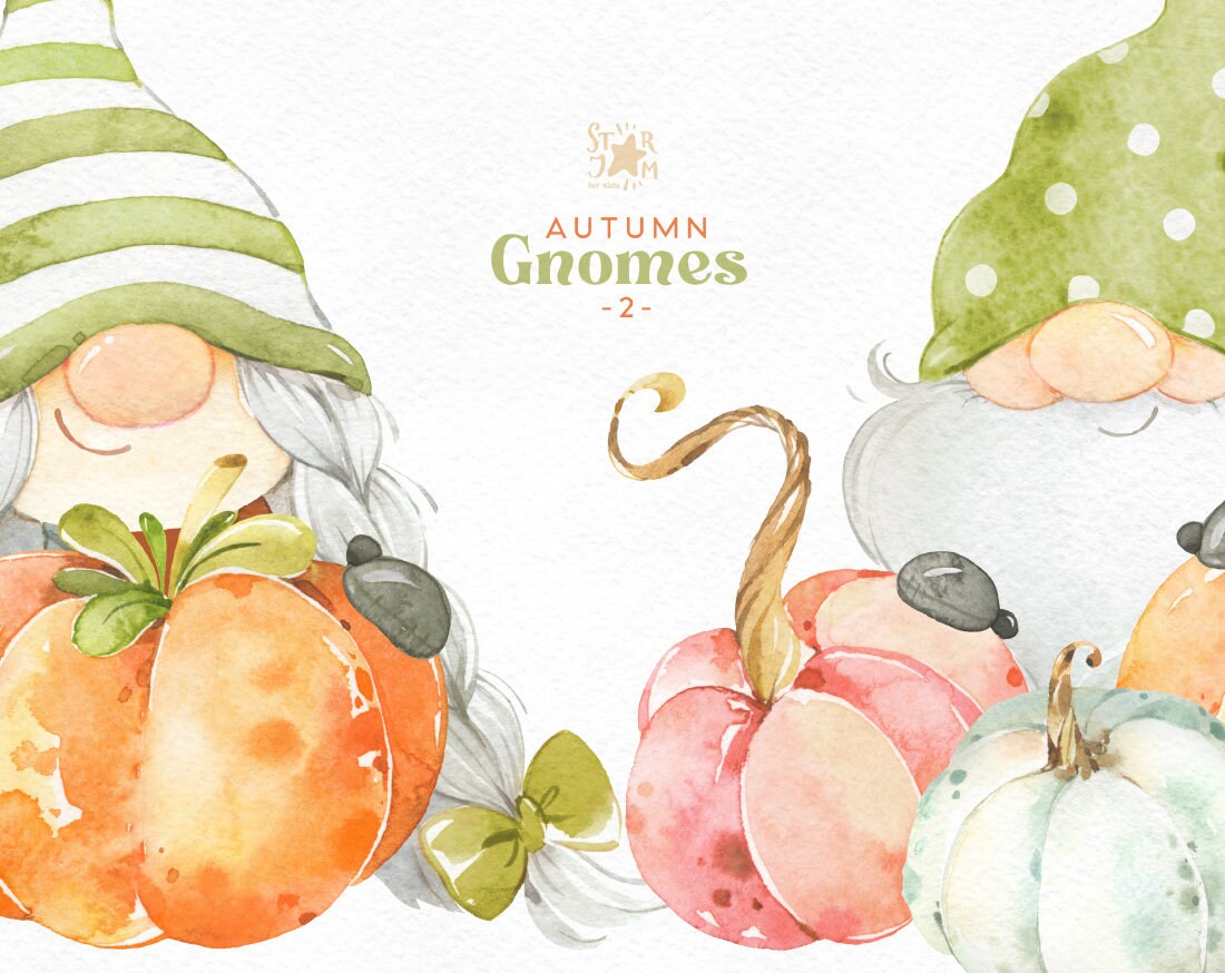 Autumn Gnomes 2. Watercolor Fall Clipart, Halloween, Thanksgiving ...