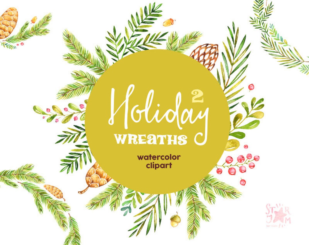 Holiday Wreaths 2. Watercolor Clipart, Christmas, Winter, Floral, Tree ...