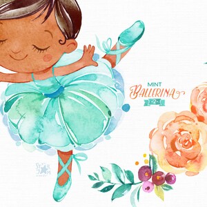 Mint Ballerina 2. Watercolor Clipart, Little Girl, Ballet Dancer ...
