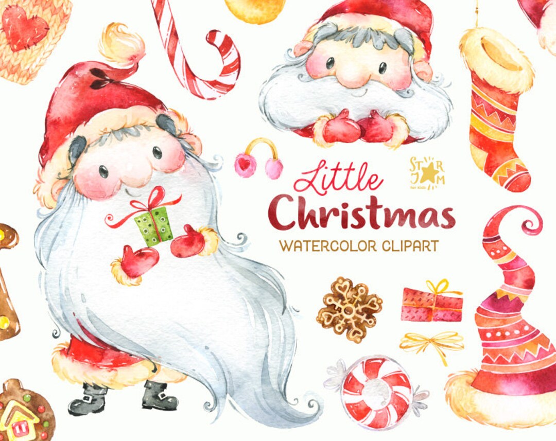 Little Christmas. Watercolor Clipart, Santa Claus, Winter, Cute, Card ...