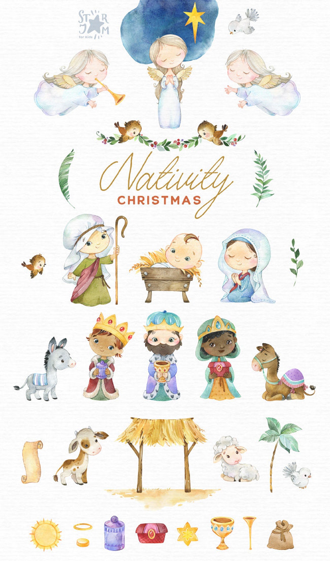Nativity Christmas. Watercolor Clipart Holiday Scene Baby - Etsy