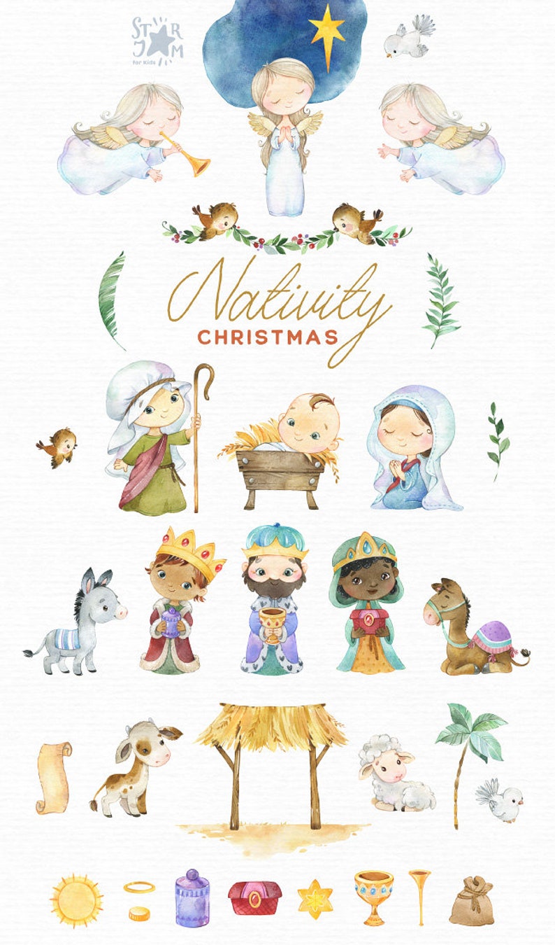 Nativity Christmas. Watercolor Clipart Holiday Scene Baby - Etsy