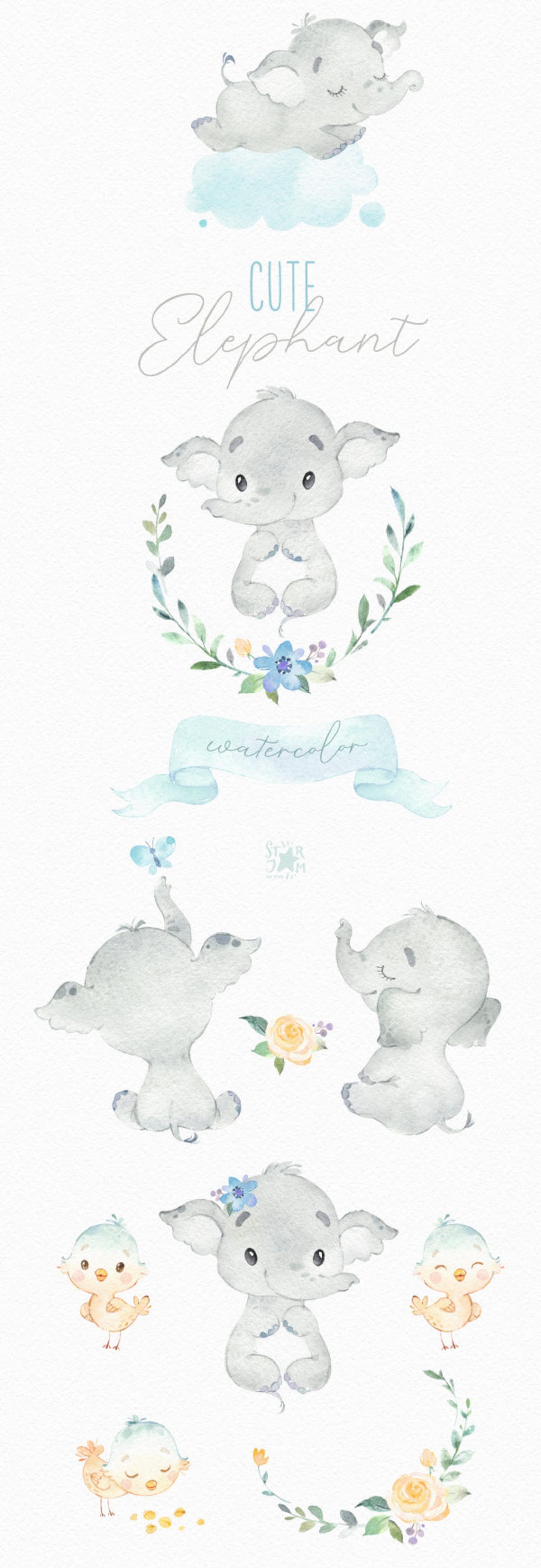 Cute Elephant Boy. Watercolor Little Animal Clipart Baby - Etsy