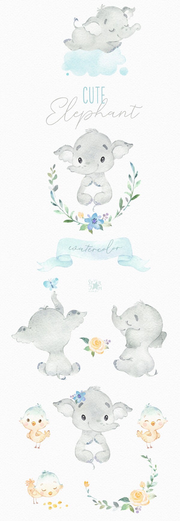 Cute Elephant Boy. Watercolor Little Animal Clipart Baby | Etsy